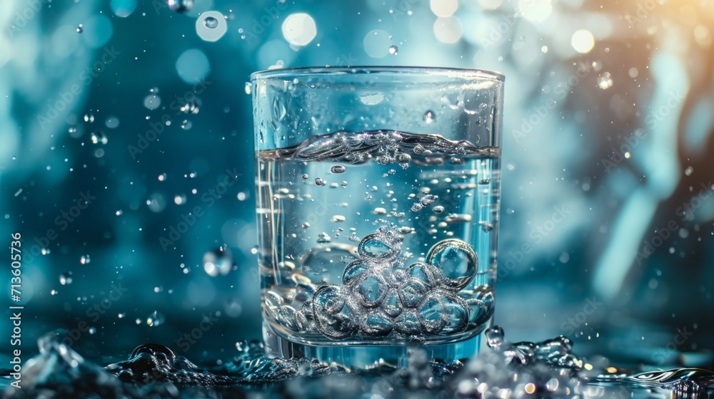 Microplastics or tiny plastic particles in a glass of water.Drinking ...