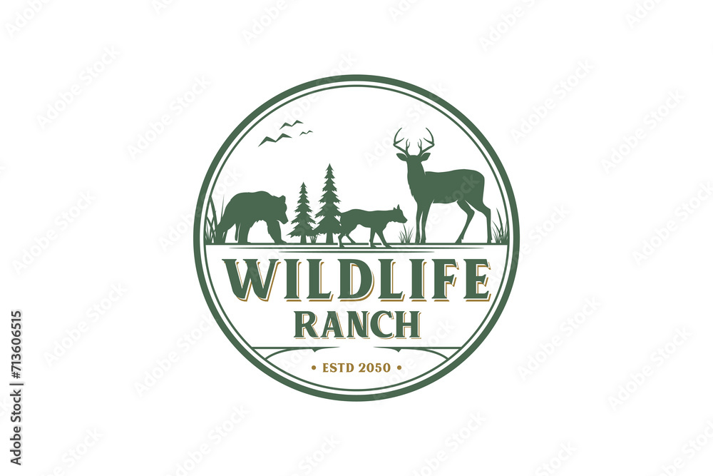Wildlife hunting outdoor logo design, badgem emblem style with bear dog ...