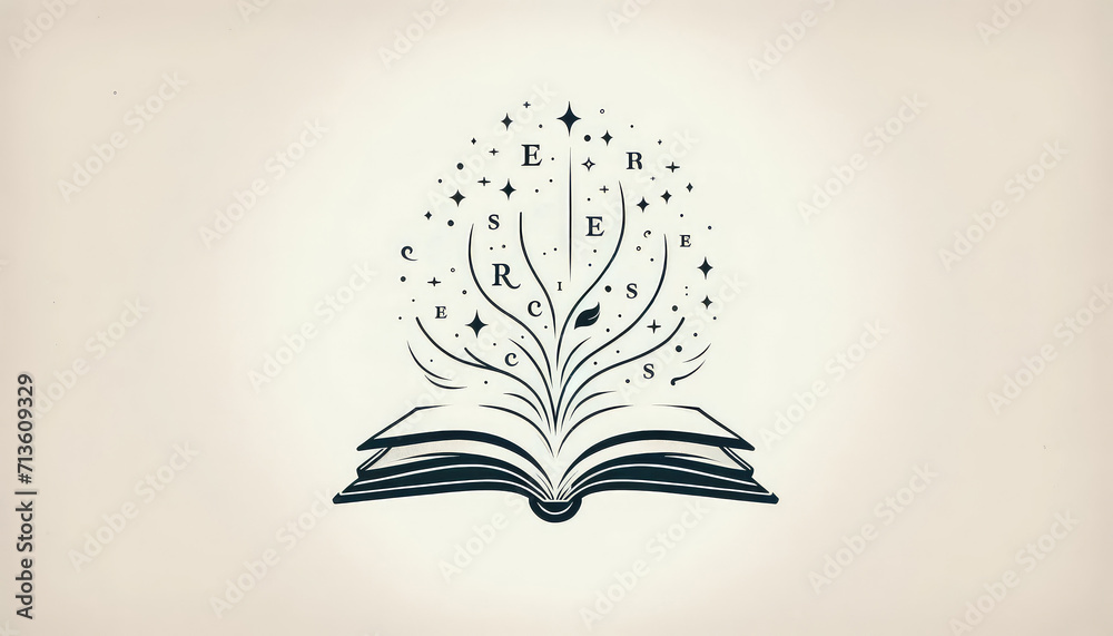 Open book with letters and symbols rising from the pages, symbolizing ...