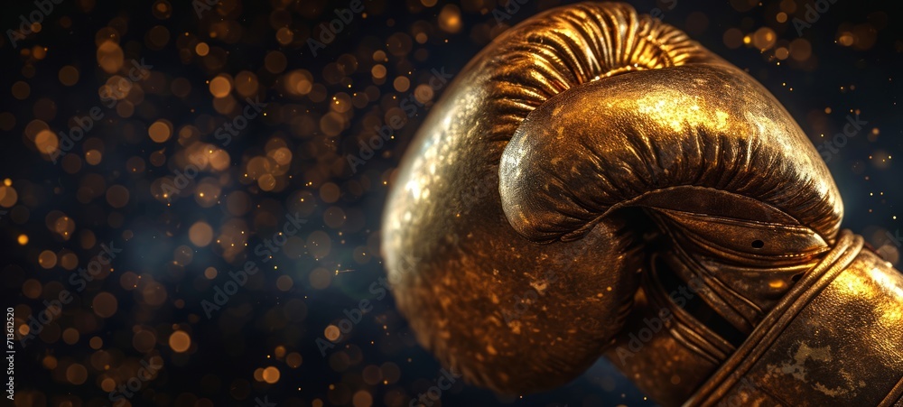 Luxurious Golden boxing glove with a shimmering effect on sparkling ...