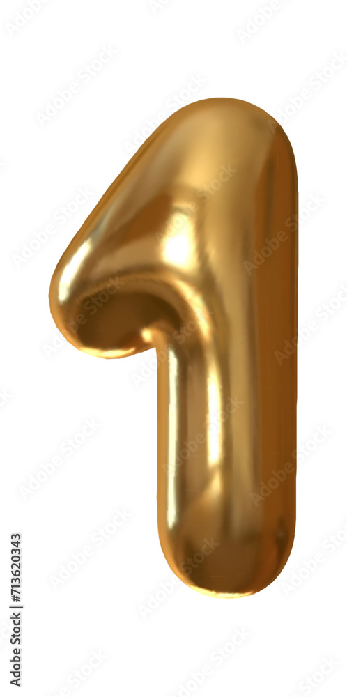 Gold metal number 1 realistic 3d design. 1 number on a white background ...