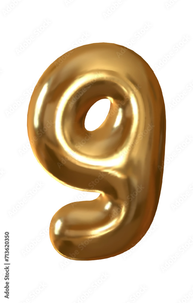 Gold Metal Number 9 Realistic 3d Design 9 Number On A White Background Vector Illustration