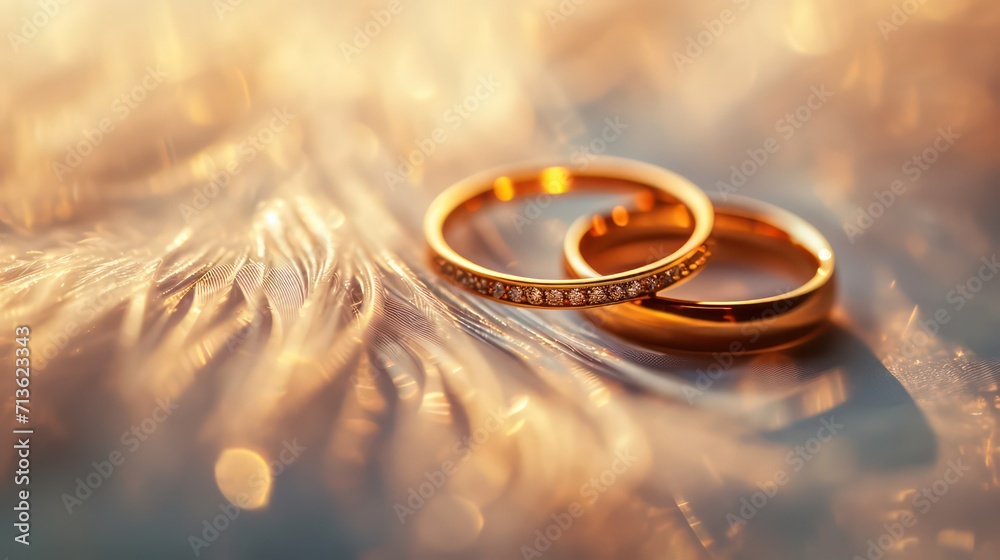 Elegant Wedding or Engagement background - pair of golden wedding rings ...
