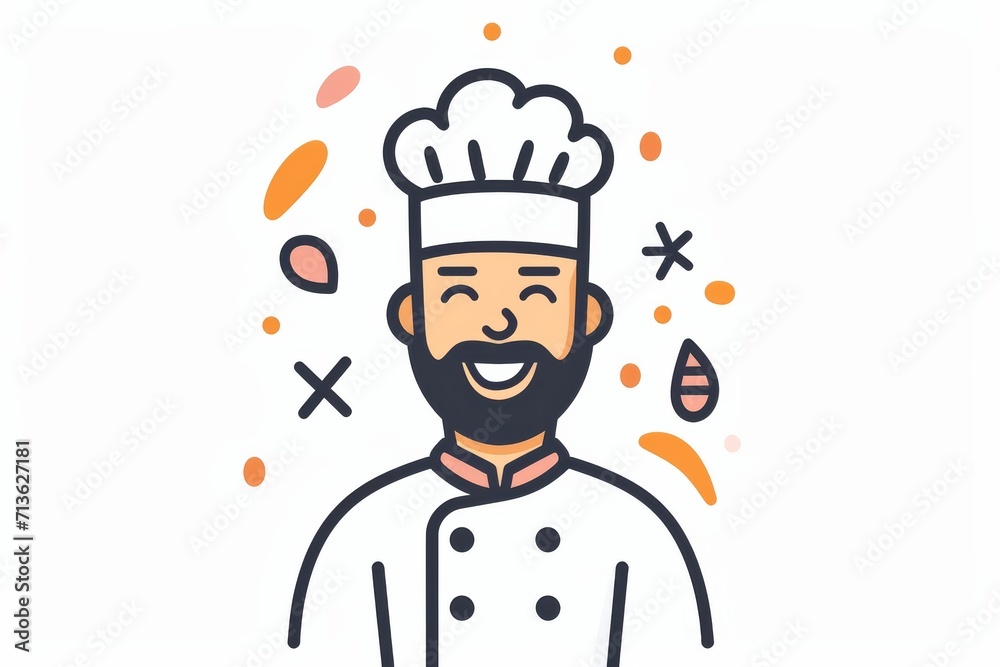 A lively and whimsical clipart illustration of a cartoon chef, captured ...