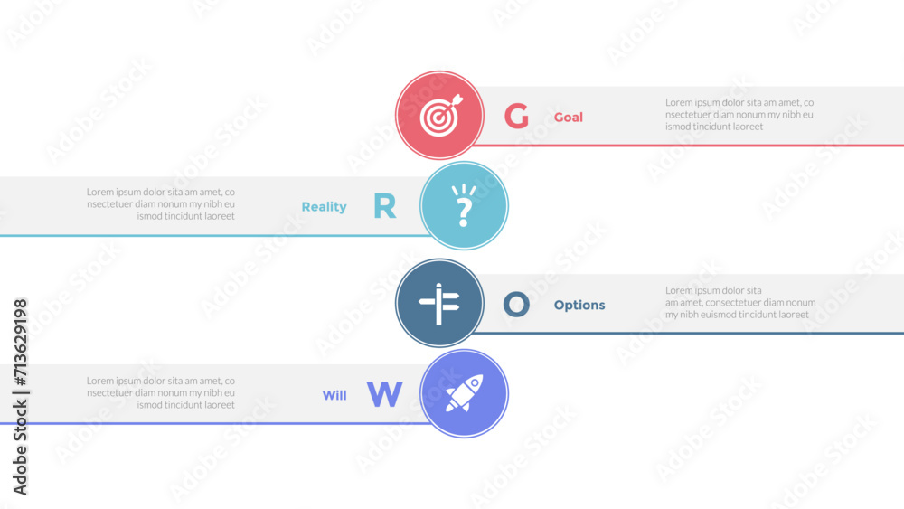 GROW coaching model infographics template diagram with circle badge and ...
