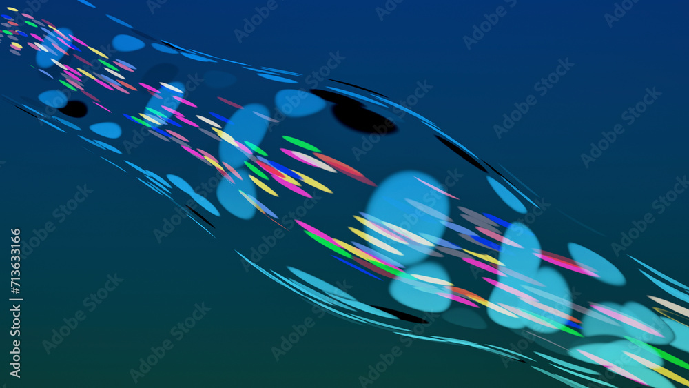 Abstract drawing. An empty transparent cavity through which particles ...