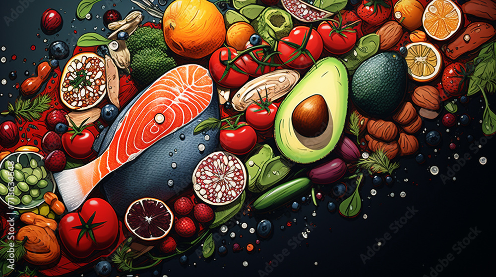 Top view of weight loss Balanced diet food background with vegetables ...