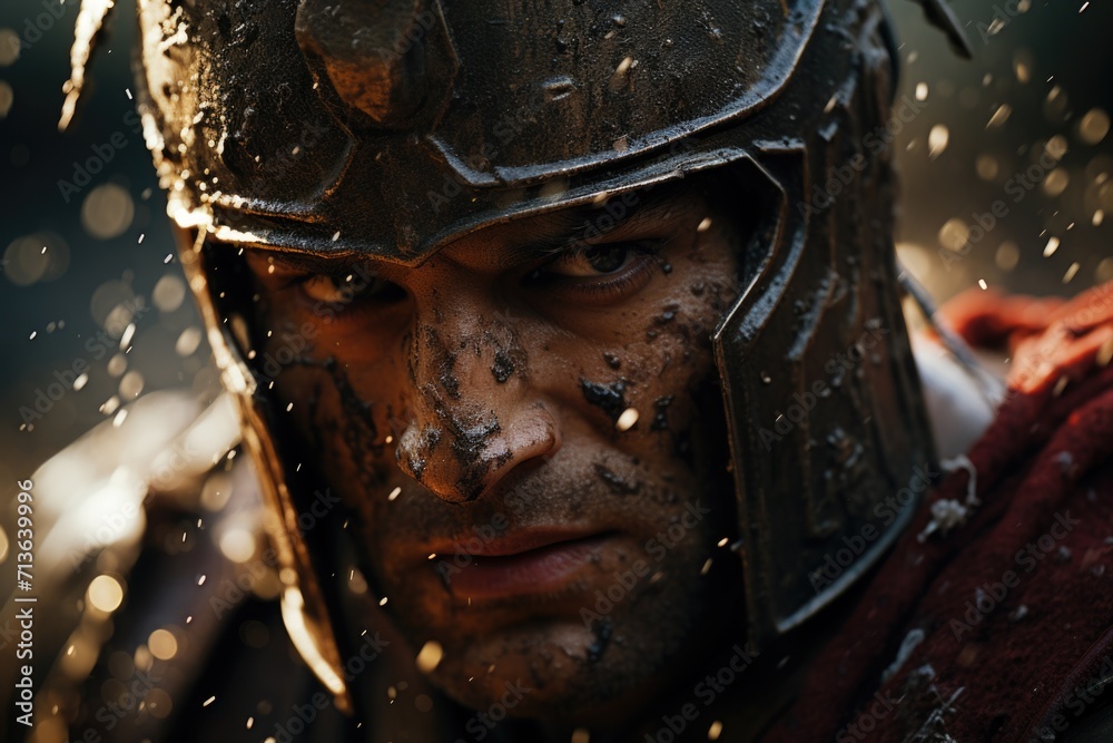 Spartan, a solitary warrior in minimalist armor, radiating discipline ...