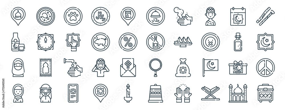 linear pack of muslim line icons. linear vector icons set such as rice ...