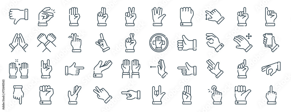 linear pack of hand gestures line icons. linear vector icons set such ...