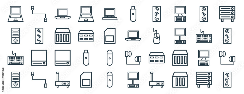 linear pack of computer hardware line icons. linear vector icons set ...