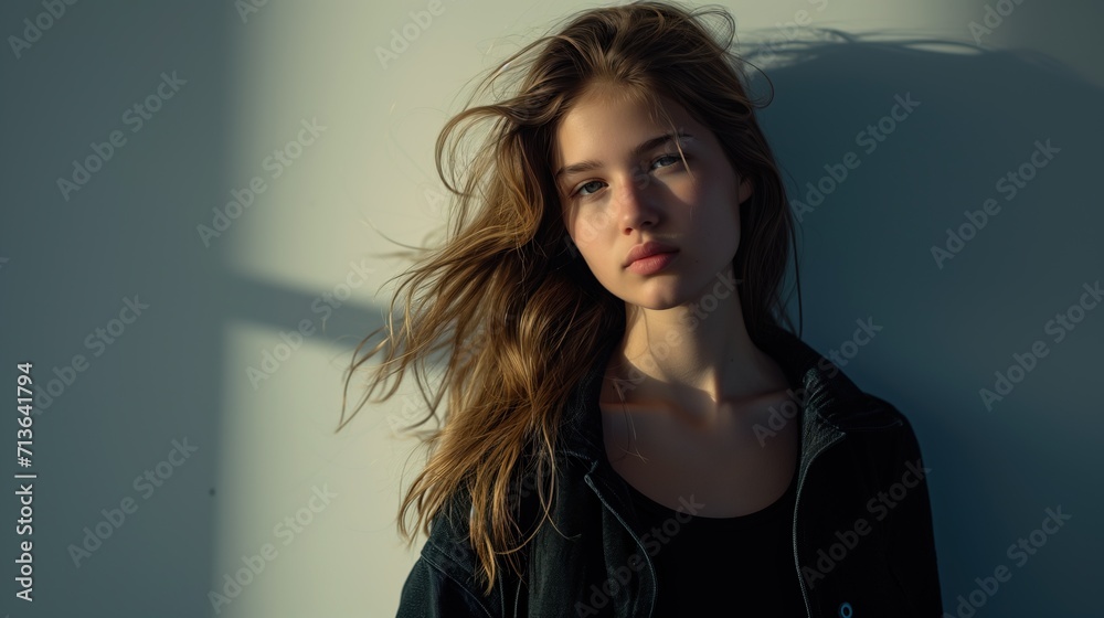 Fashion portrait of sixteen year old girl looking at the camera ...