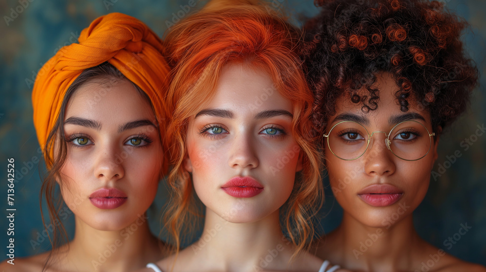 creative womans day wallpaper, three beautiful ladies from different ...