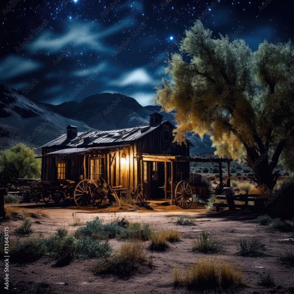 Foto de Wild West Town Photo Backdrop: Starry Night, Cactus Silhouettes ...