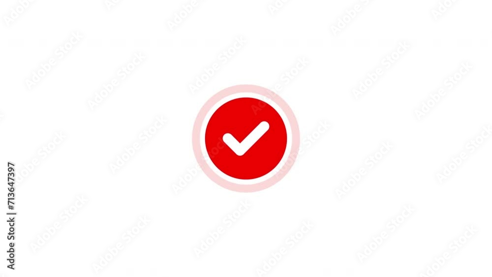 Circle red check mark icon animation on a white background. Success ...