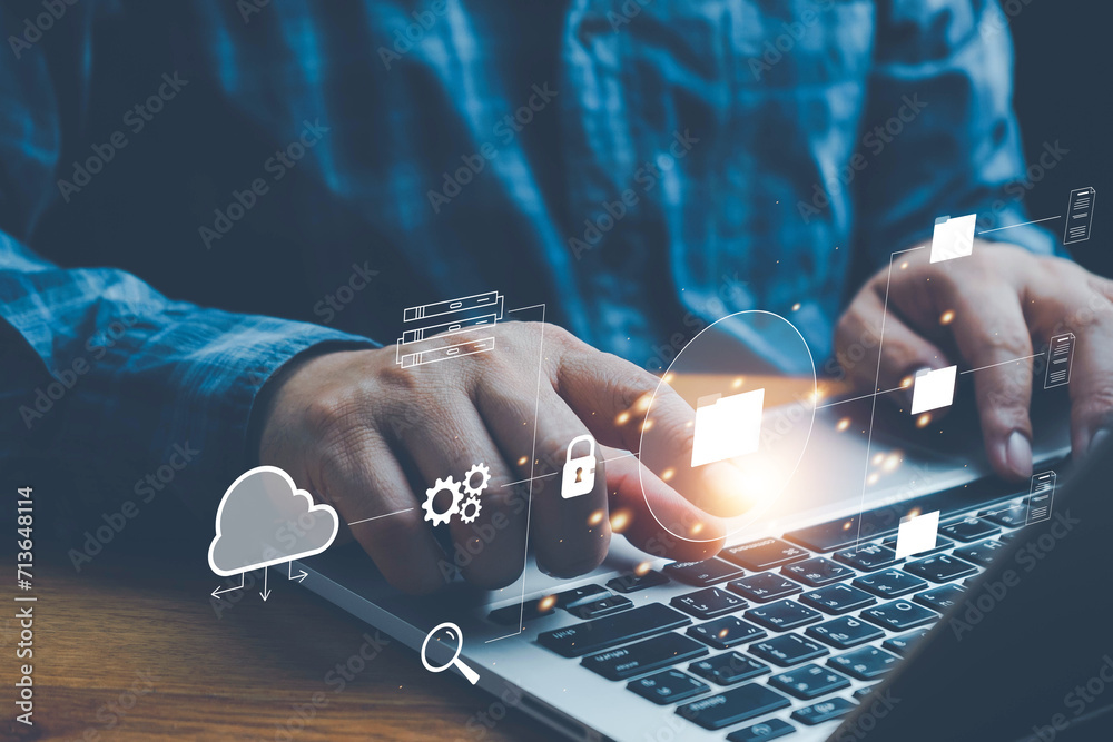 Folder document Management System DMS Open File folder with flying ...