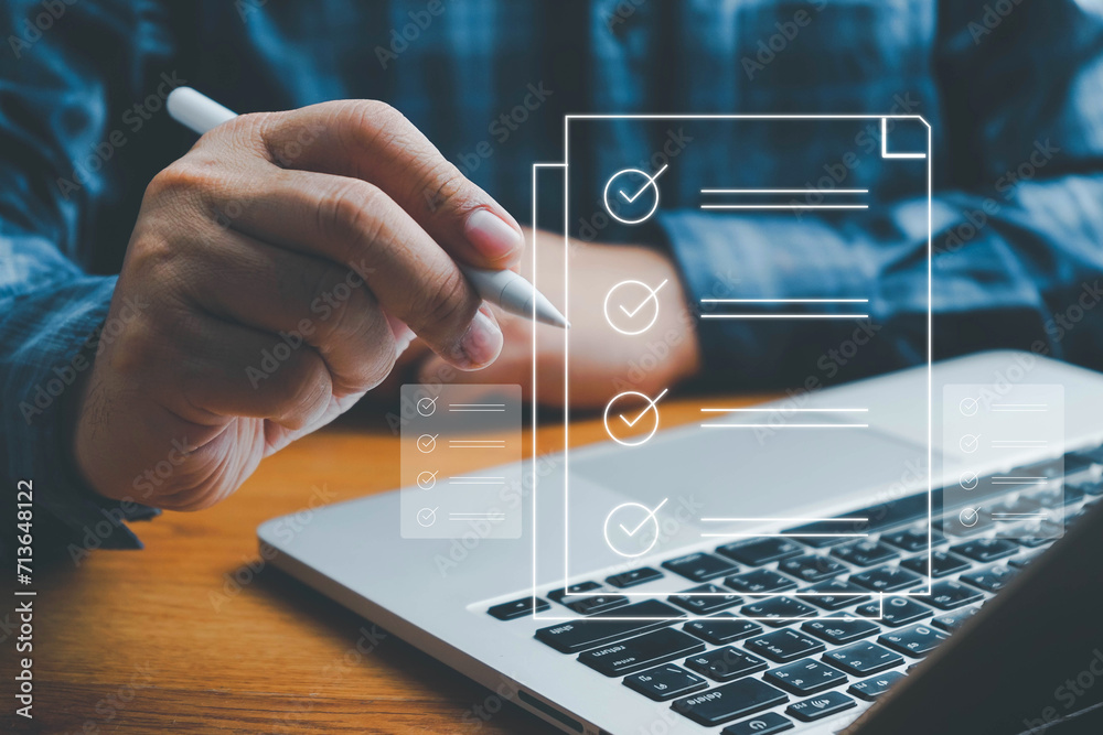 Checklist, Digital and smart checklist document concept, Businessman ...