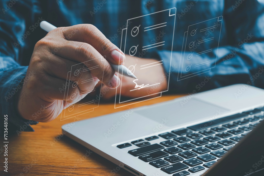 Checklist, Digital and smart checklist document concept, Businessman ...