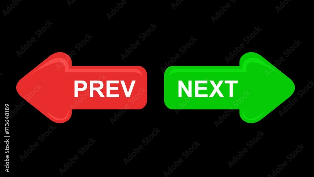 video animation icon arrows with words prev and next buttons digital ...