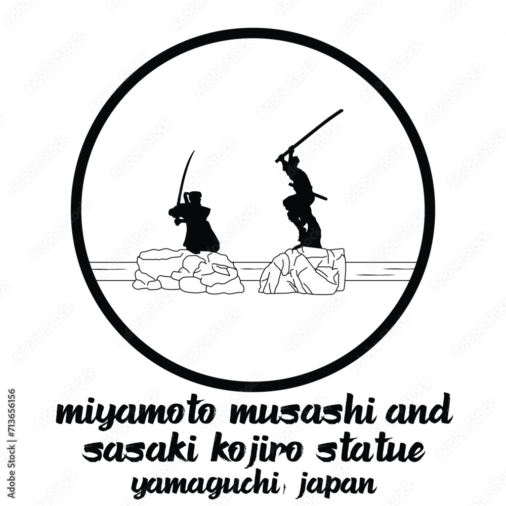 Circle Icon Miyamoto Musashi and sasaki Kojiro Statue. vector ...