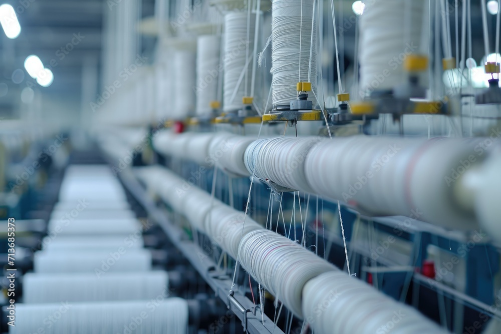Spinning machines and looms in a textile manufacturing facility ...