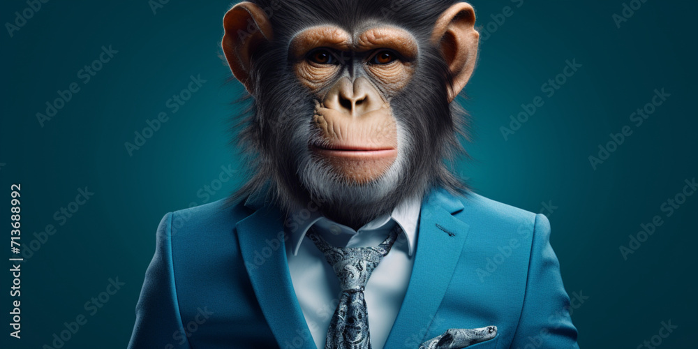 Anthropomorphic Primate in Stylish Blue Suit,anthropomorphic monkey ...