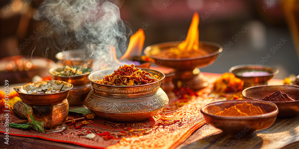 Indian wedding of vivah Yagya. items for the Indian Yajna ritual ...