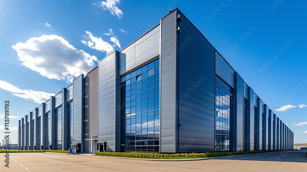 logistics center, headquarters or large office under a blue sky. AI ...