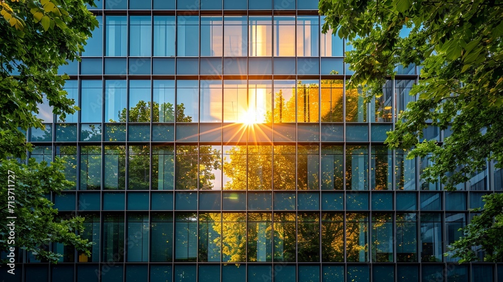 Eco-friendly building in the modern city. Sustainable glass office ...