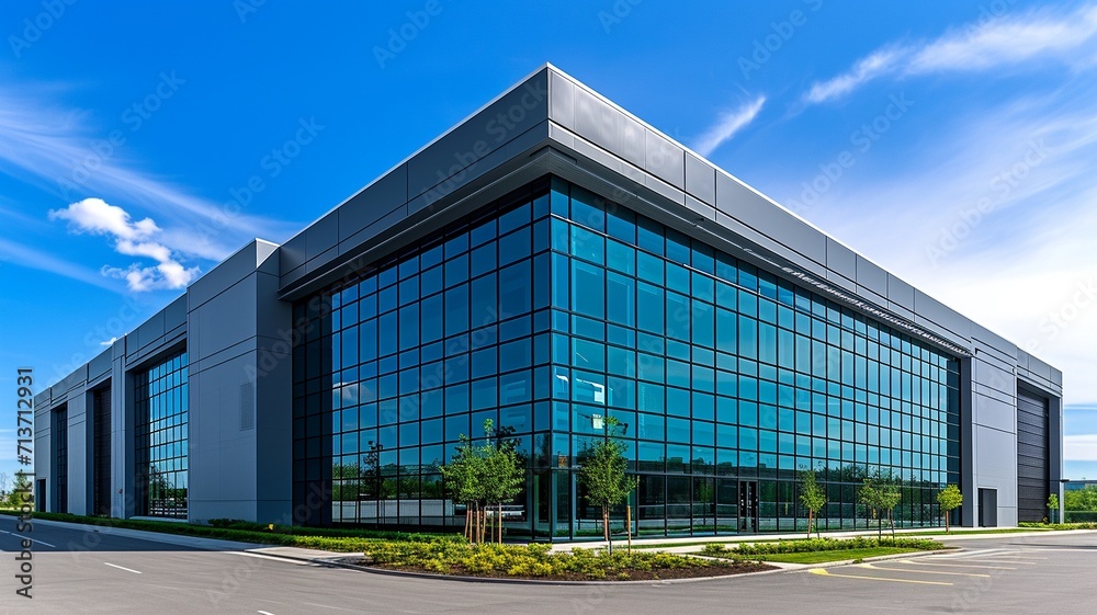 logistics center, headquarters or large office under a blue sky. AI ...