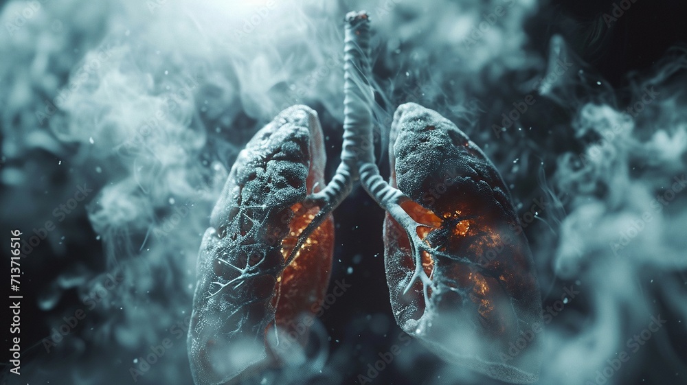 Dangerous cigarette smoke causing damage to lungs. Lung disease from ...