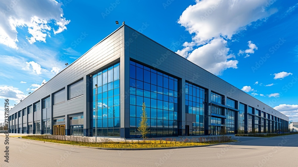 logistics center, headquarters or large office under a blue sky. AI ...