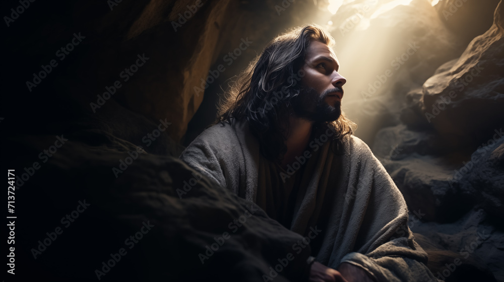 Jesus Christ rising from the dead on the third day in the tomb. Dead ...