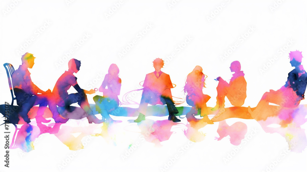 Anime Style Watercolor Painting of a Group Therapy Session, Mental ...