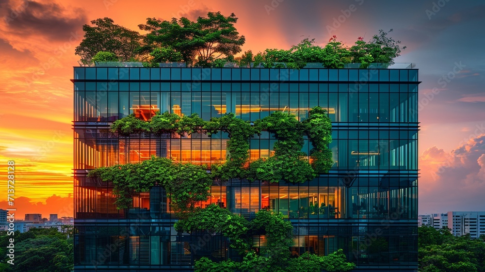 Eco-friendly building in the modern city. Sustainable glass office ...