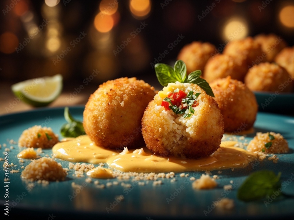 Italian arancini balls, lemony risotto wrapped around cubes of gooey ...