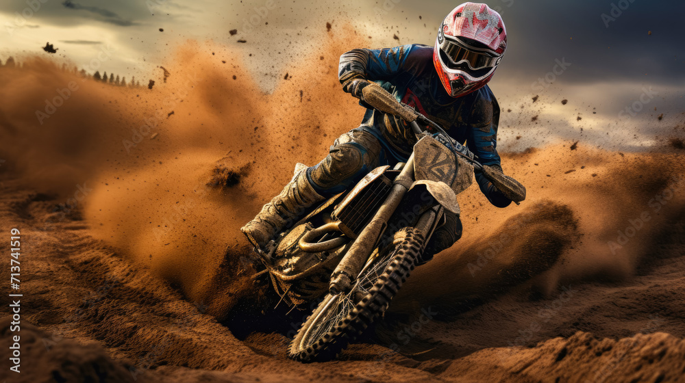 Motocross racing, Dirt track action, High-speed jumps, Dusty adrenaline ...