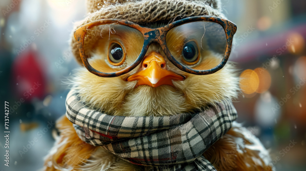 Stylish chicken struts through city streets with feathered finesse ...