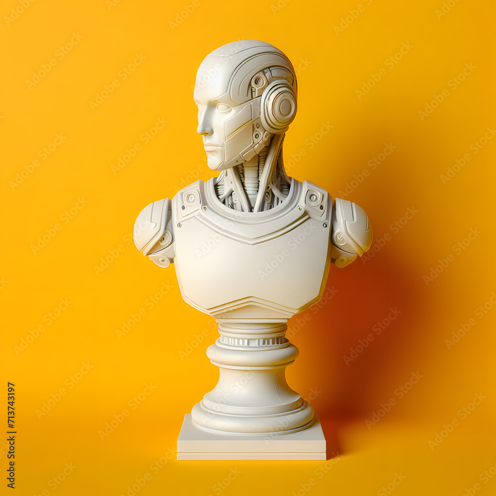 A white marble bust of robot on a yellow background 3d. busts . White ...