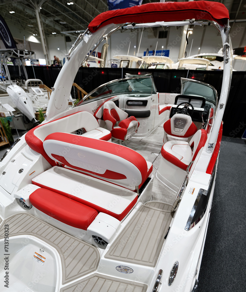 TORONTO-JANUARY 19, 2024: Interior of the Crownline boat jet boat ...