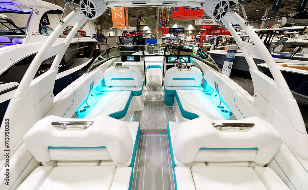 TORONTO-JANUARY 19, 2024: Interior of the Regal LS4 Surf Ultimate boat ...