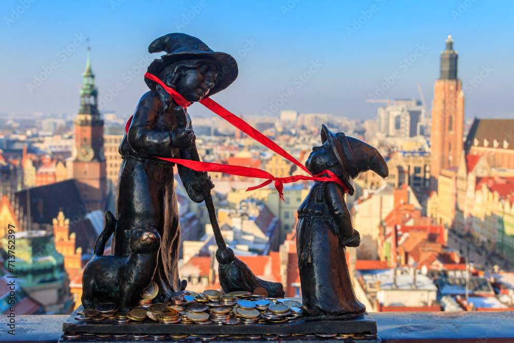 Sculpture Witches Tekla and Martynka dwarfs with coins against amazing ...