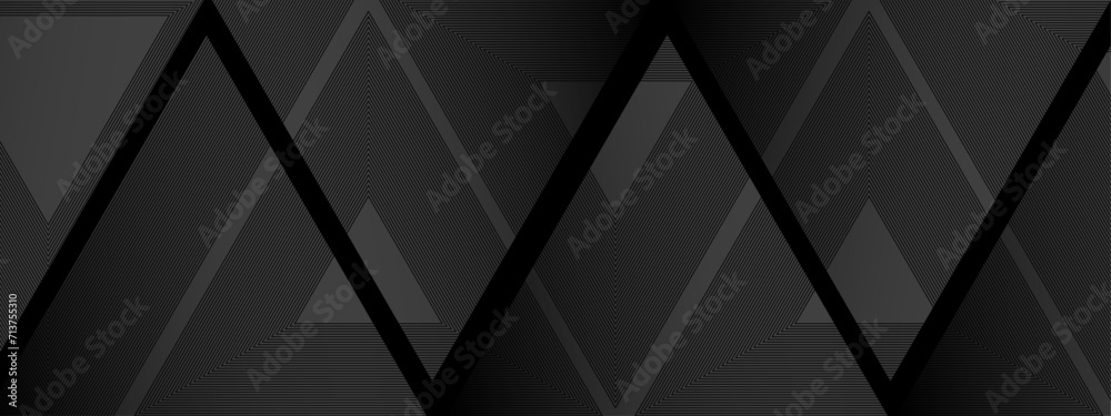Black Geometric Abstract Background Overlap Layer On Dark Space With Lines Effect Decoration