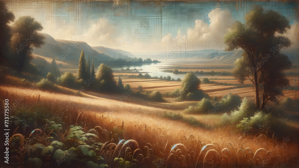 Vintage Landscape with Autumn Season, Maple leaf Nature's Symphony in ...