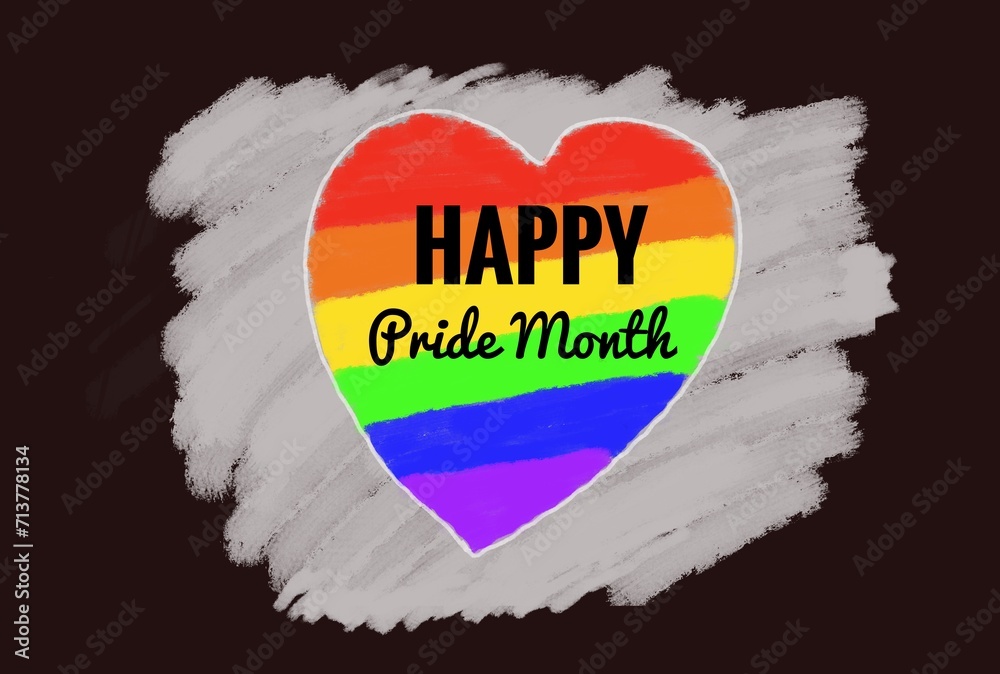 Hand drawn picture of rainbow colors heart. Happy Pride Month. Black ...