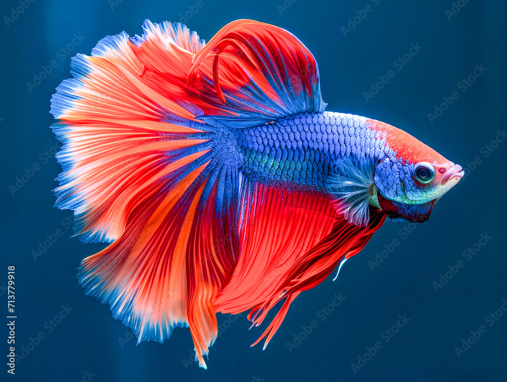 This stunning Betta fish displays a mesmerizing mix of blue and red ...