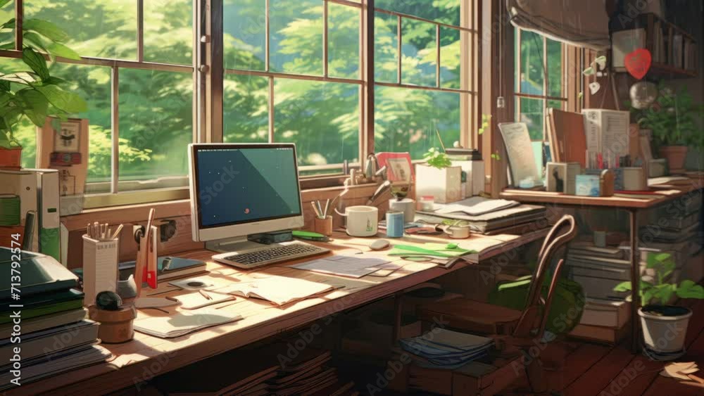 Vidéo Stock Interior of Lofi is empty. Outside the window, there is a ...