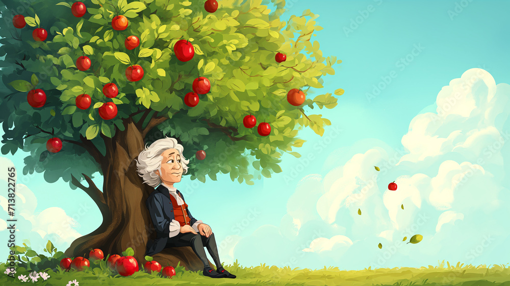 Illustration Isaac Newton discovered Newton's law of universal ...
