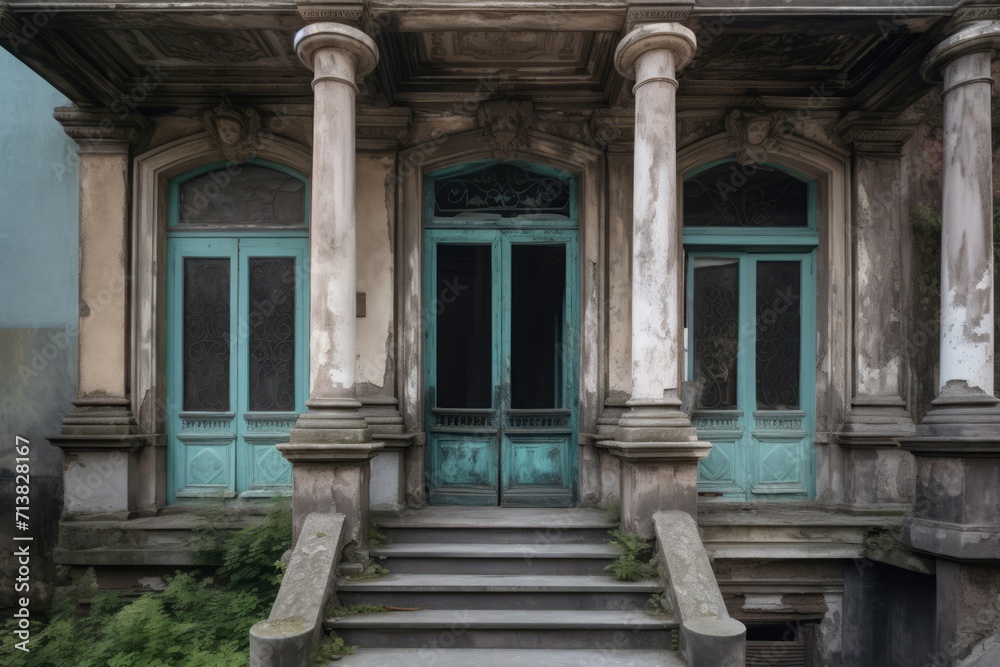 Historical old building entrance. Edifice antiquated classical front ...