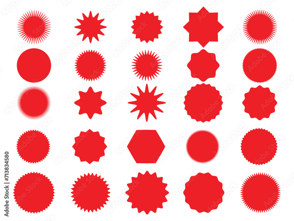 Starburst red sticker set - collection of special offer sale round and ...